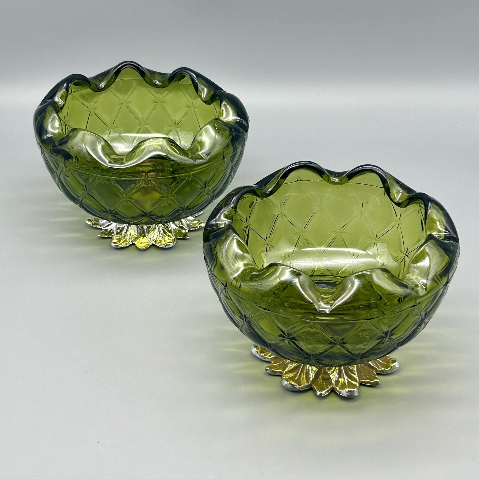 Vintage Princess House Green Glass Utility/planter Pedestal Bowls Set ...