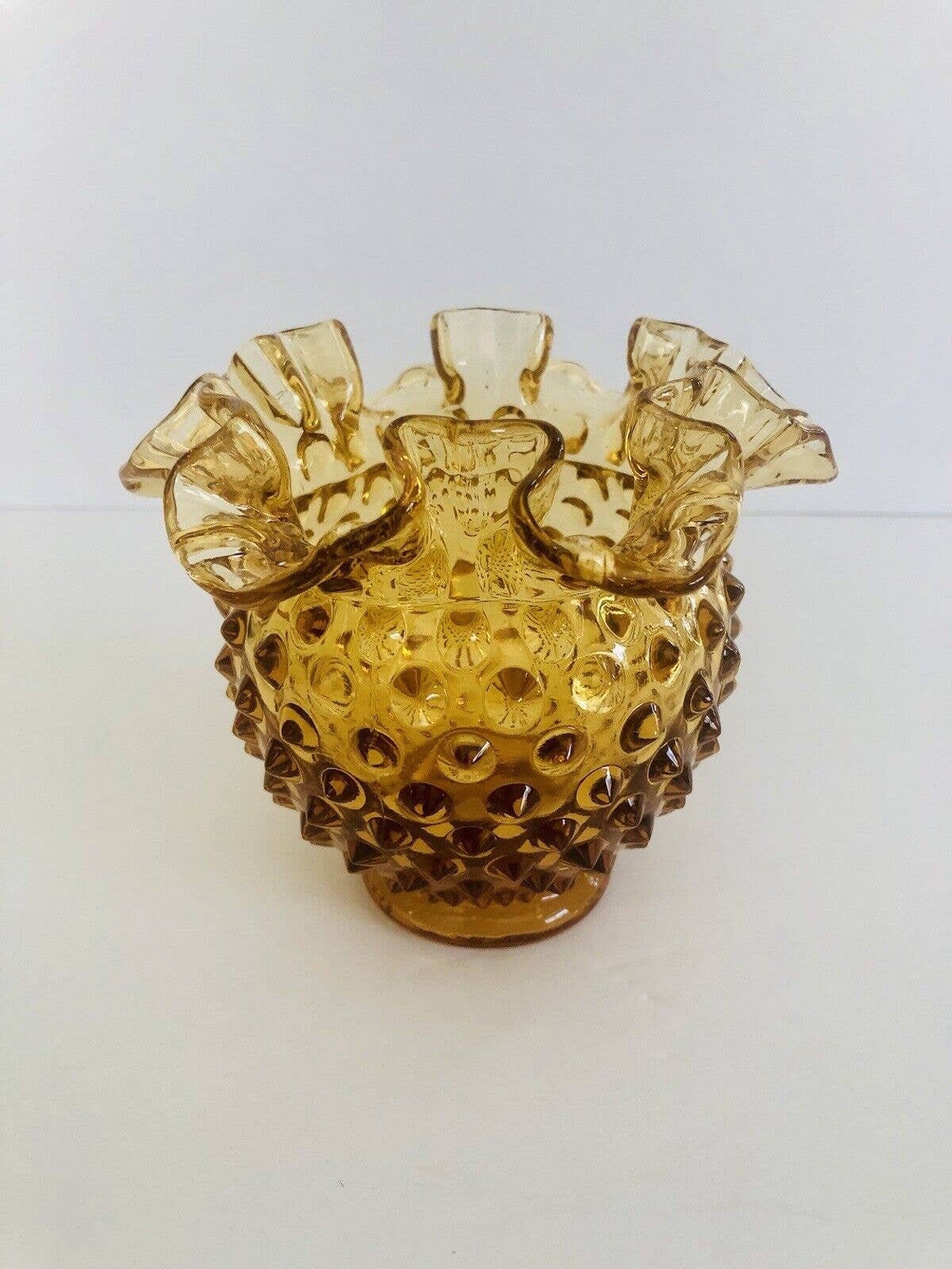 Fenton Amber Hobnail Ruffle Vase - Etsy