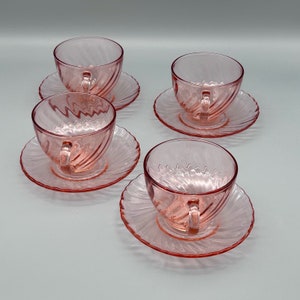 Luminarc France rosaline Pink Optic Swirl Cup and Saucer Sets 4 - Etsy