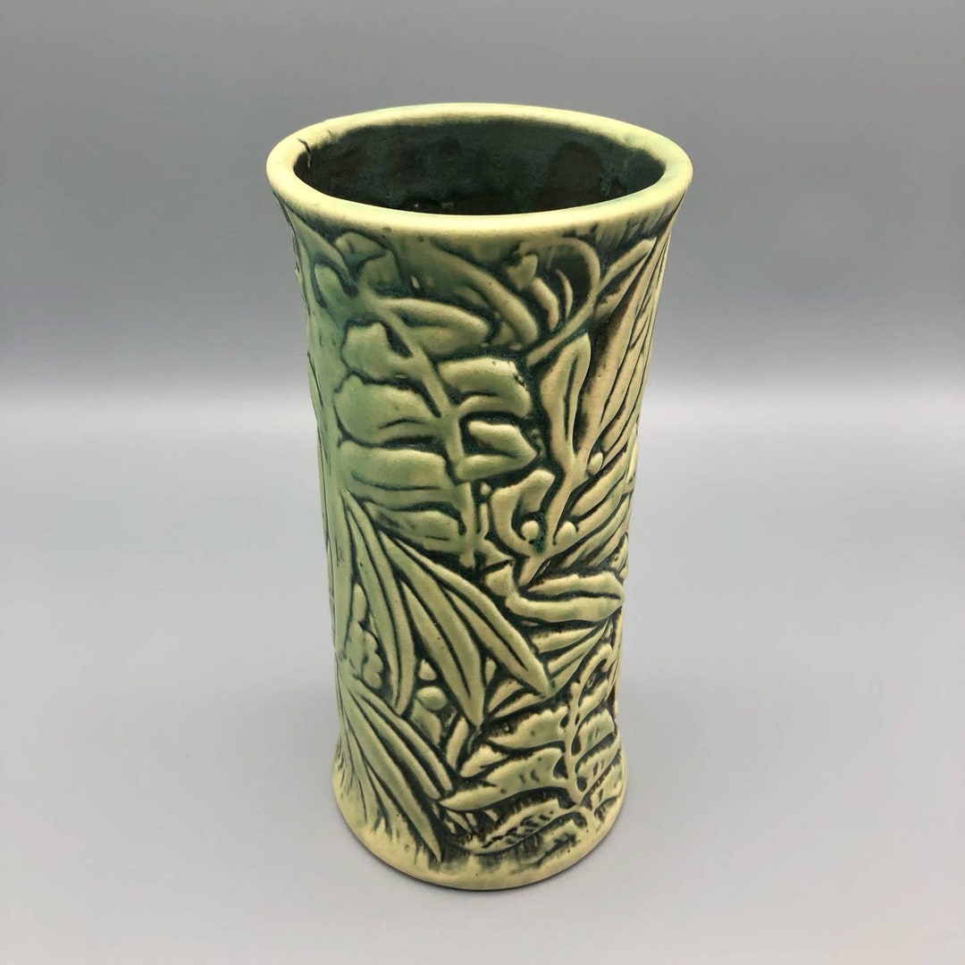 Weller Pottery Art-nouveau marvo Green Leaf Design Cylindrical Ceramic ...