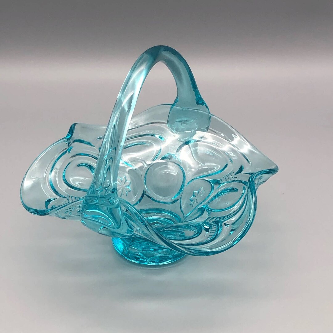 Vintage Aqua Blue Glass Basket - Etsy