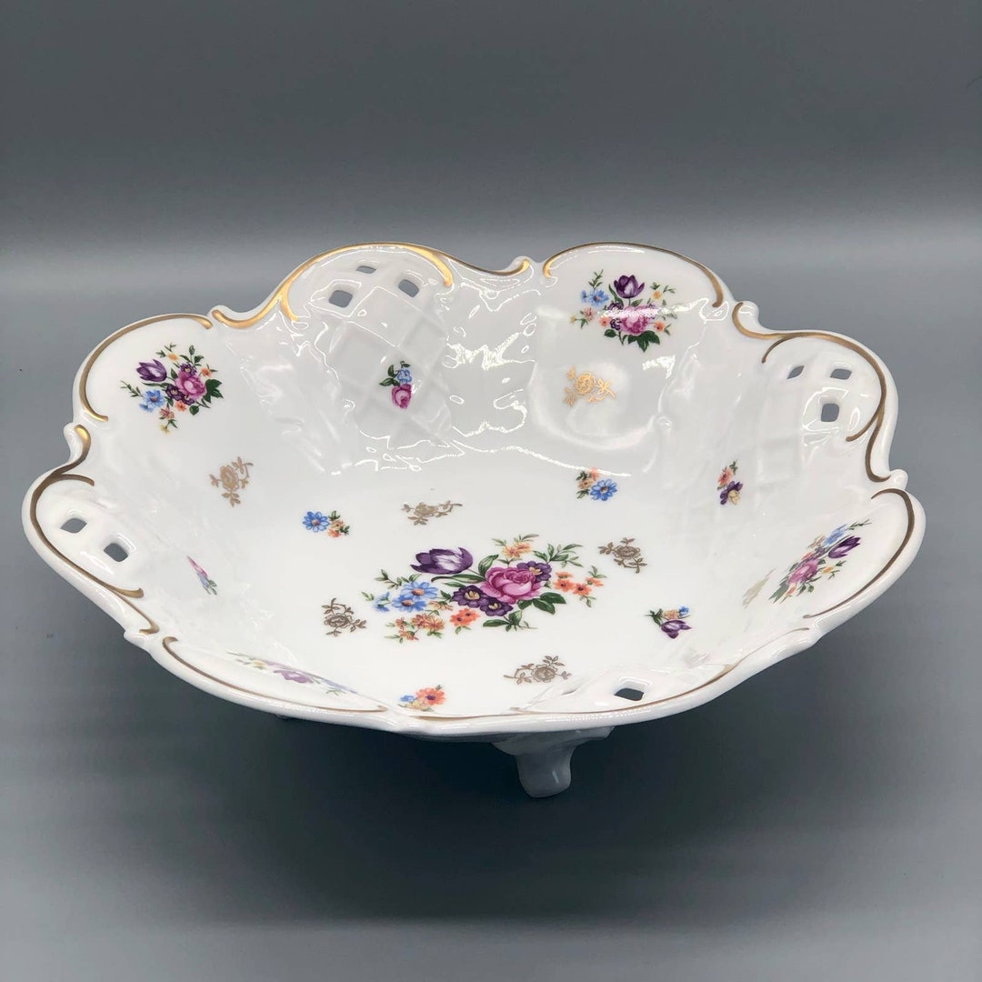 Reichenbach Fine China Reticulated Footed Floral & Gold Trim ...