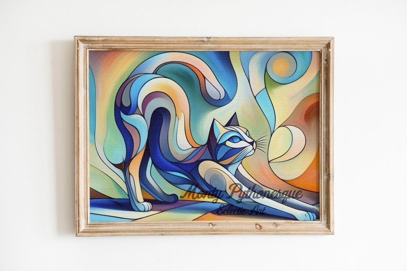 Picasso Style Abstract Cat Wall Art Print: Feline Home Decor (digital ...