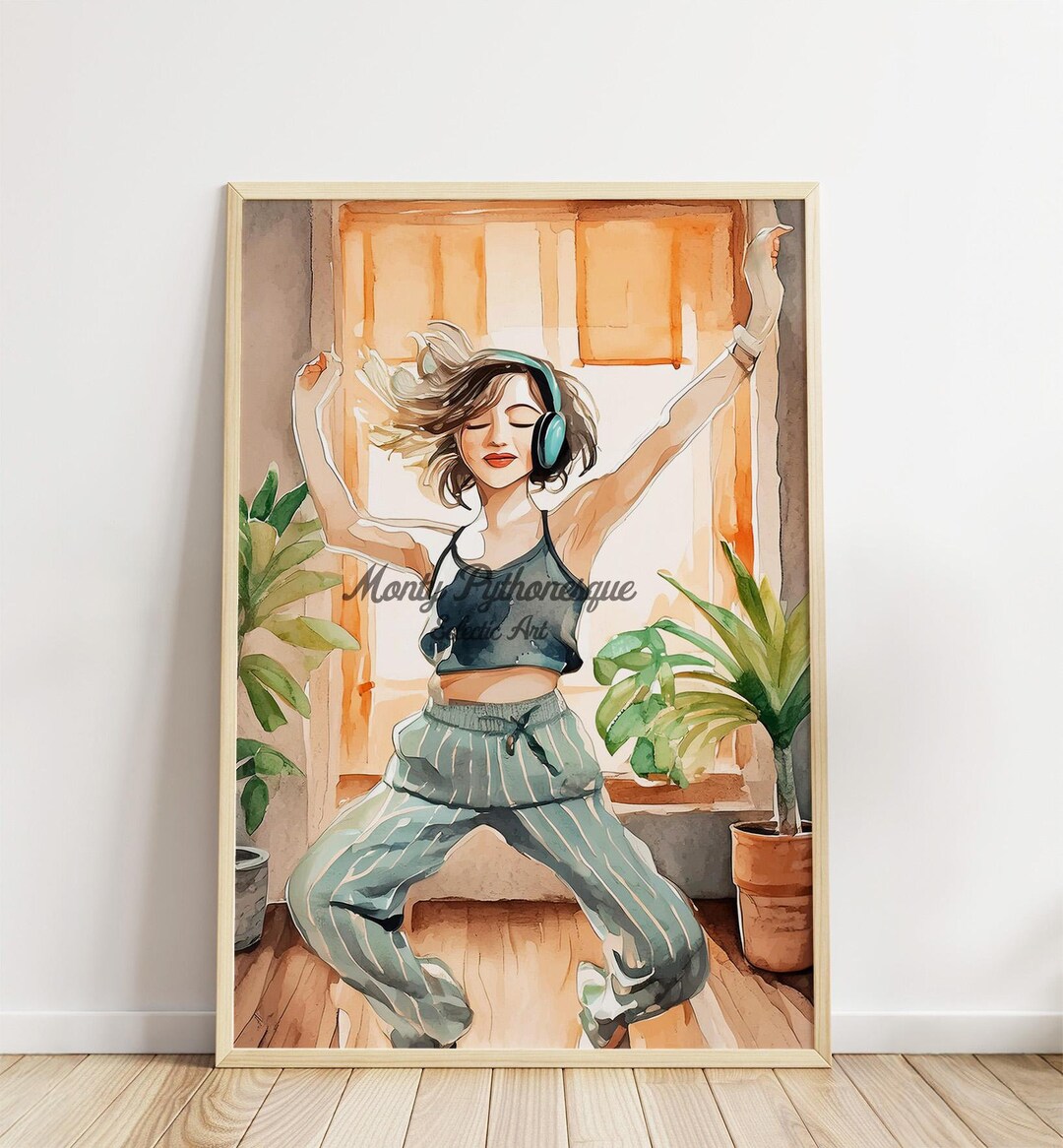 PRINTABLE Boho Style Girl Dancing Watercolor Canvas Painting Wall Art ...