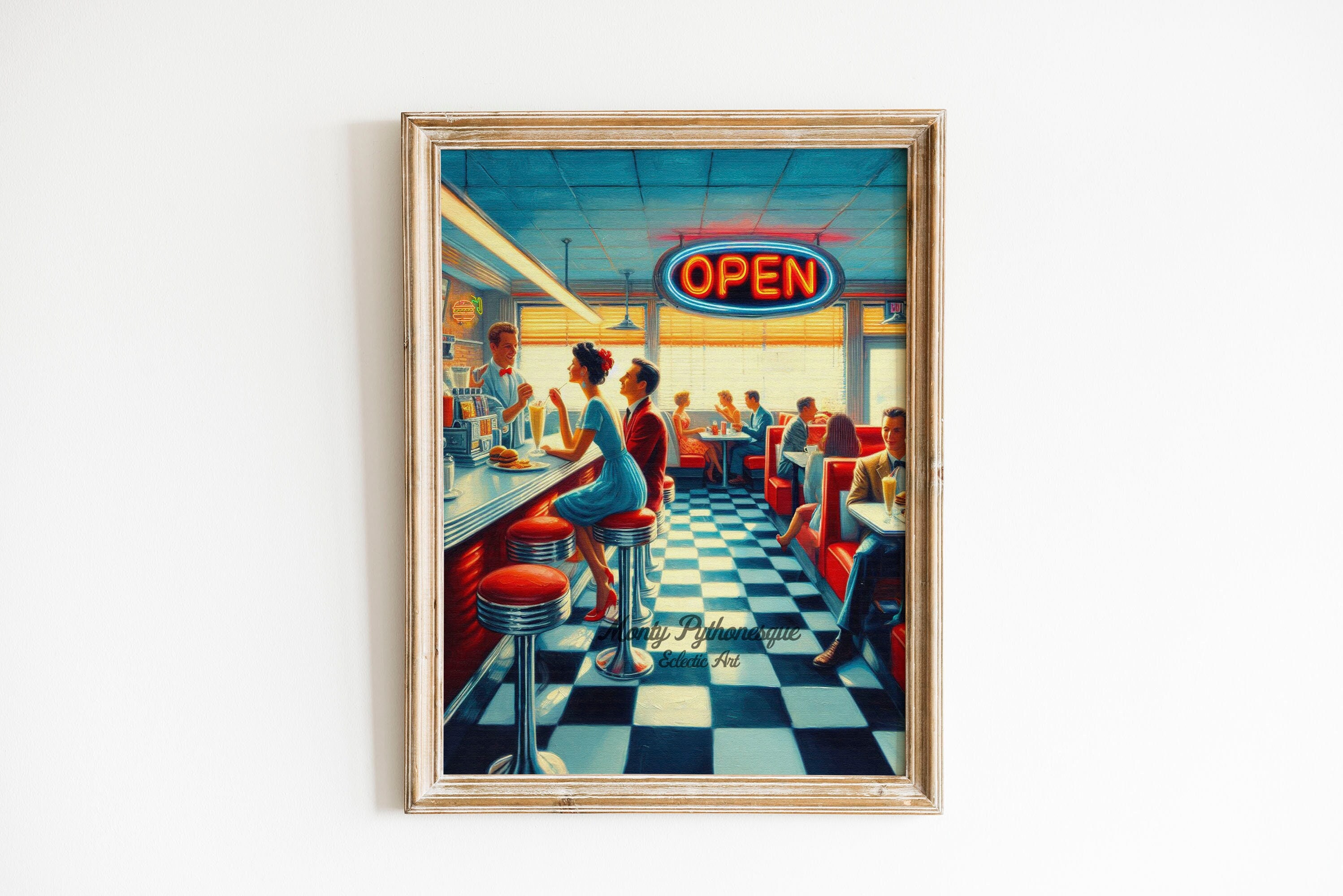 Printable Eclectic Retro Diner Digital Wall Art Poster Print, Kitchen Decor, Canvas Painting ...