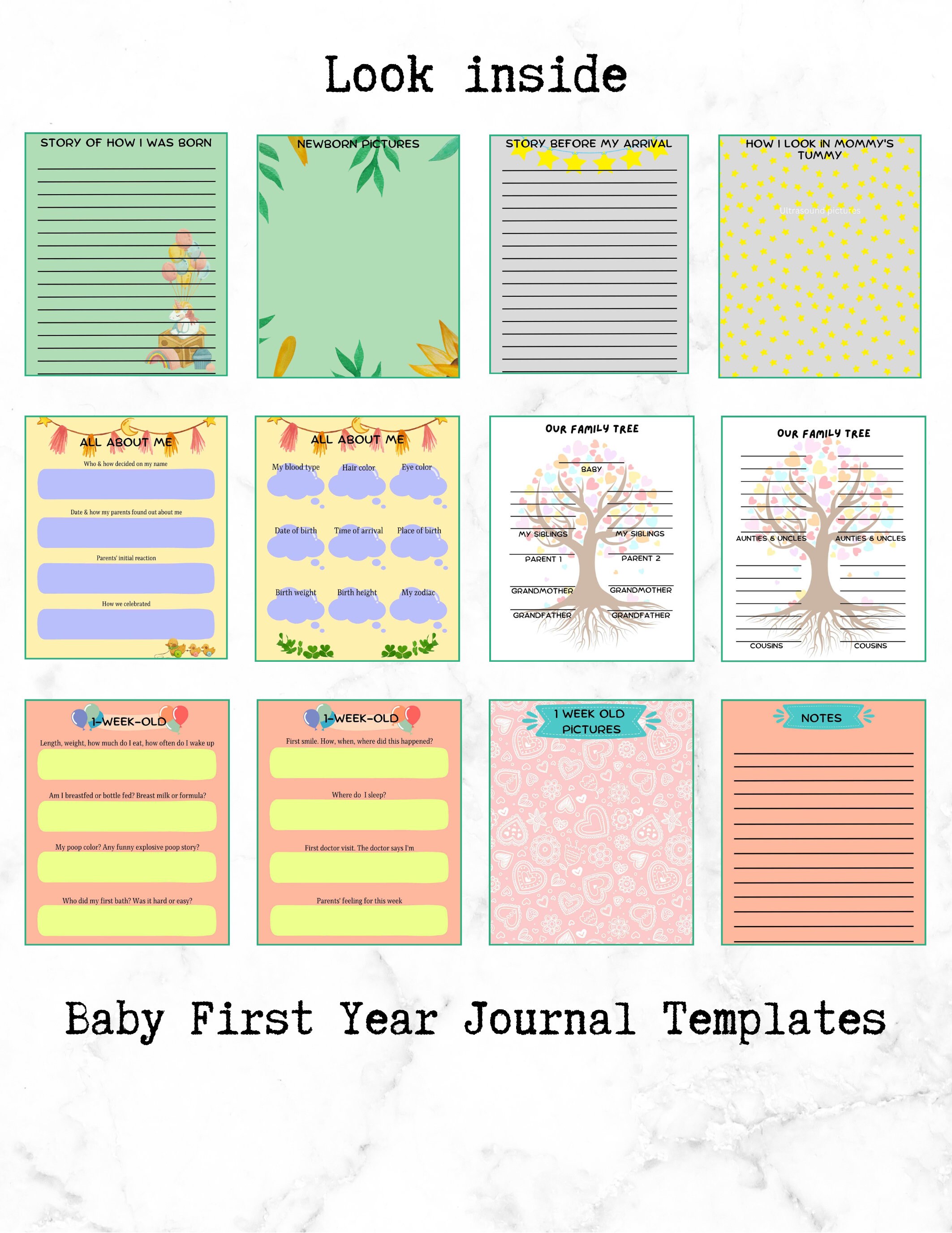 Printable Colorful Baby Book for the First Year Newborn Baby Memory ...