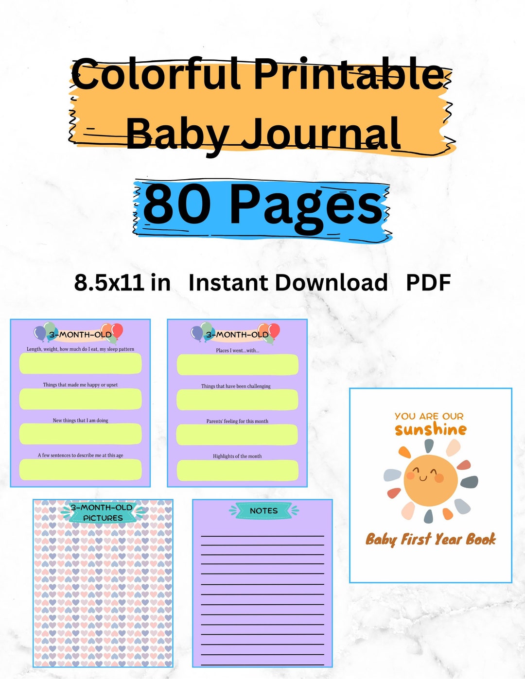 Printable Colorful Baby Book for the First Year Newborn Baby Memory ...