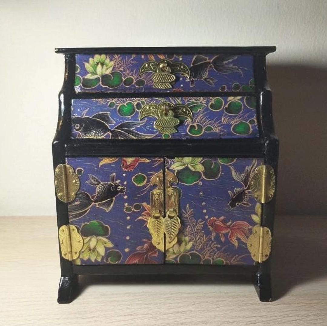 Vintage Lacquered Wooden Japanese Jewelry Box Totally Handmade Hand ...