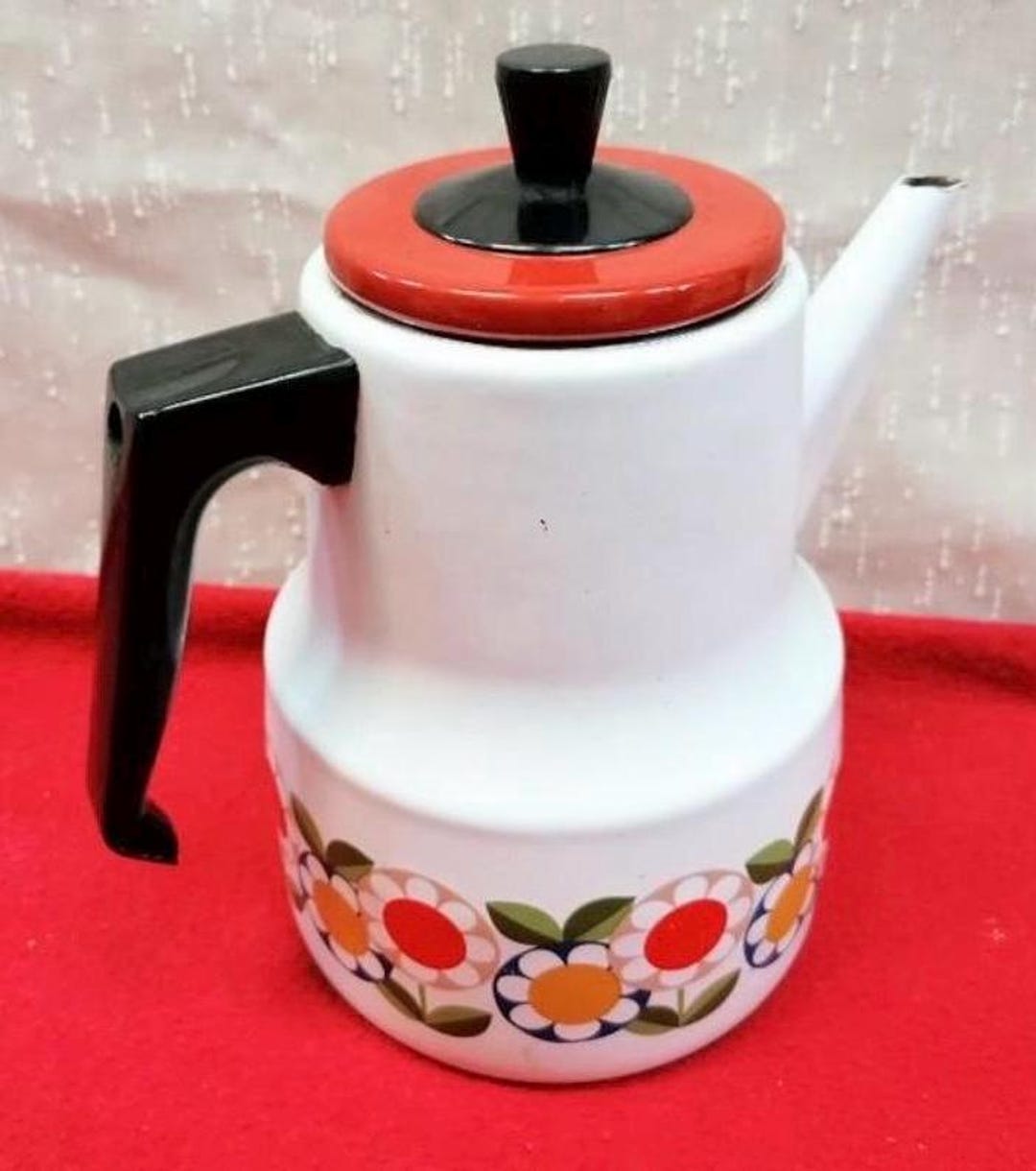 Rare Vintage Flower Power Enameled Coffee Pot Retro Vintage Teapot ...