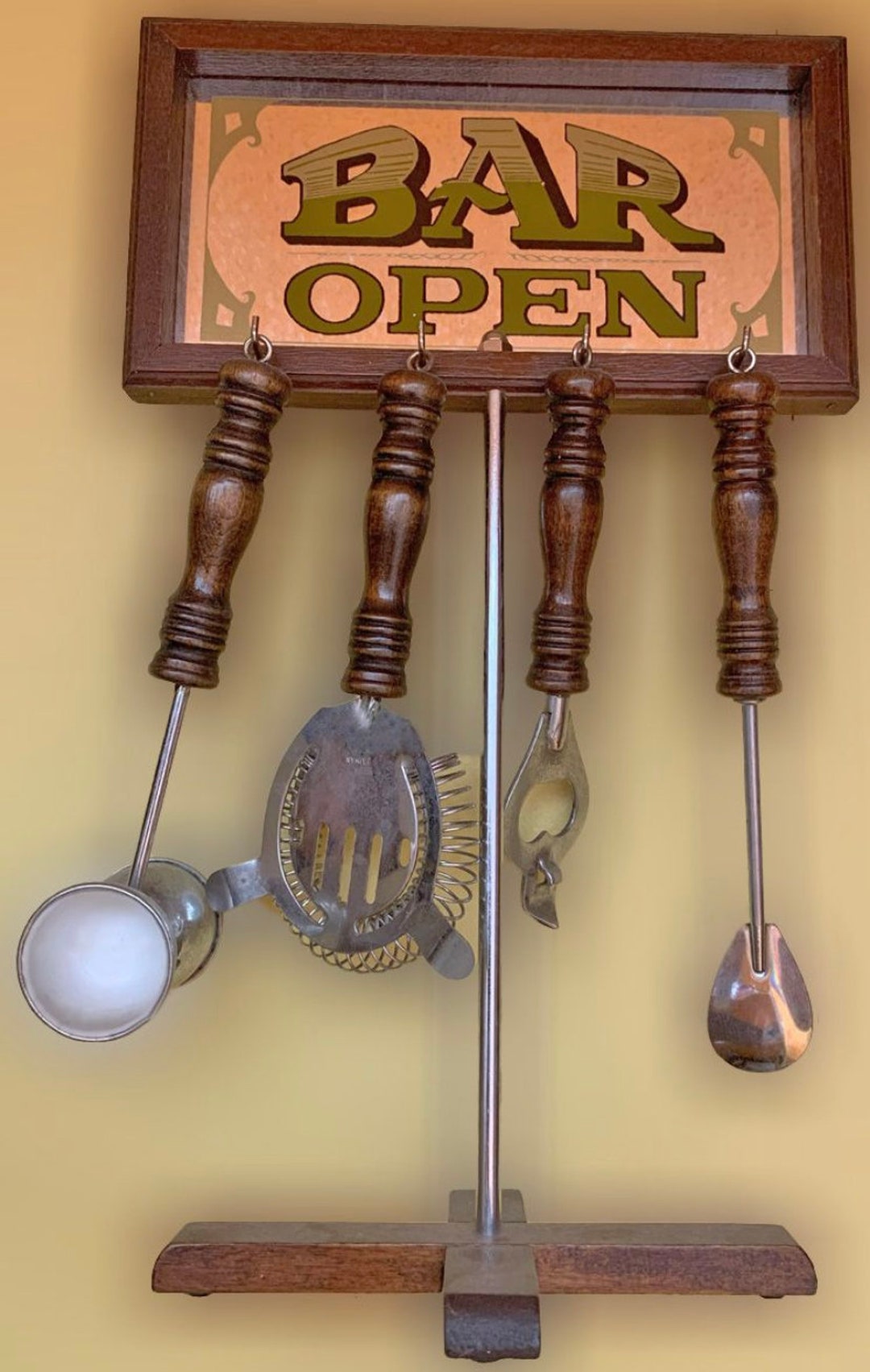 Rare Vintage Bar Set With Metal and Wooden Utensils Bar is - Etsy