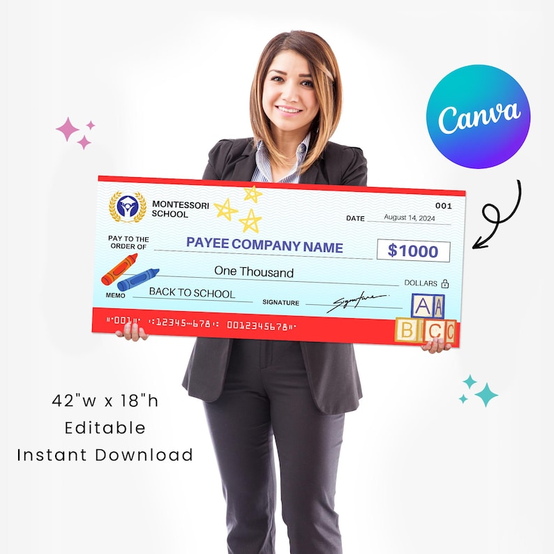 Back to School Large Cheque | 42 X 18" | Perfect for Charity ...