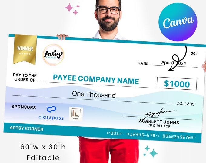 Large Cheque 2.0 | 42 X 18" | Perfect for Charity Fundraising Event ...