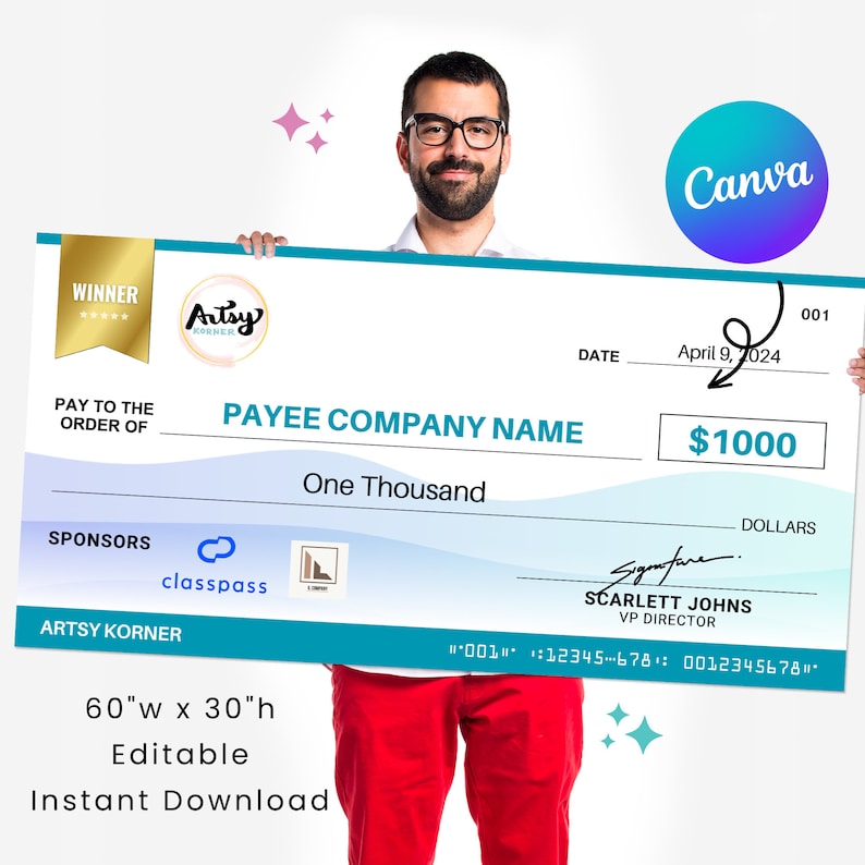 Super Large Cheque 8.0 | 60 X 30" | Perfect for Charity Fundraising ...