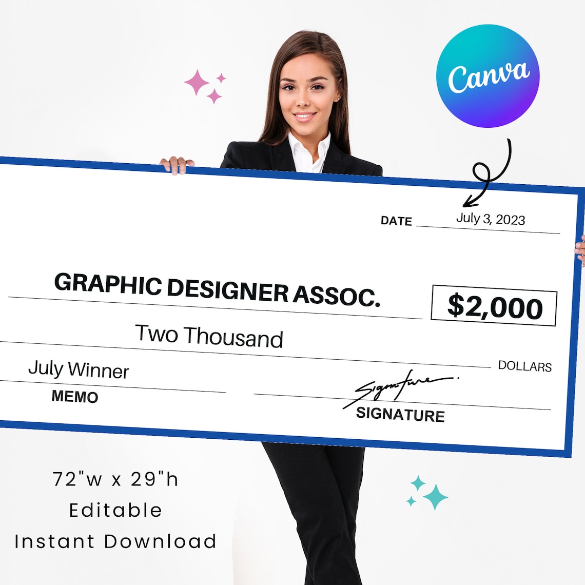 Mega Super Large Cheque | 72 X 29" | Perfect for Charity Fundraising ...