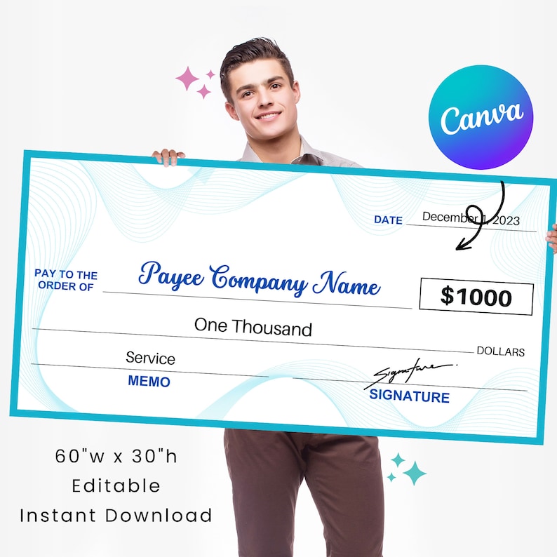 Wavy Super Large Cheque 60 X 30 Perfect for Charity Fundraising Event ...
