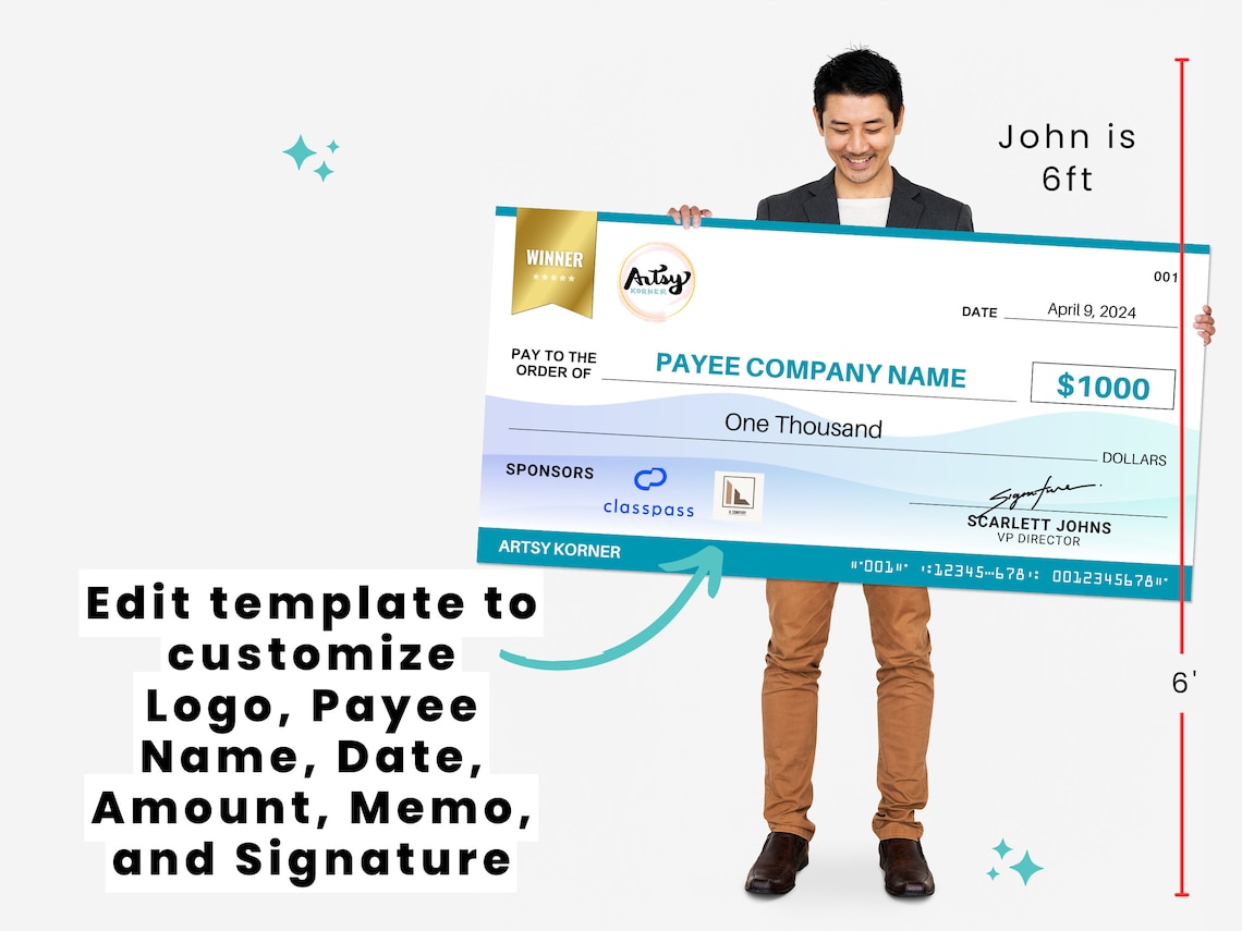 Super Large Cheque 8.0 | 60 X 30" | Perfect for Charity Fundraising ...