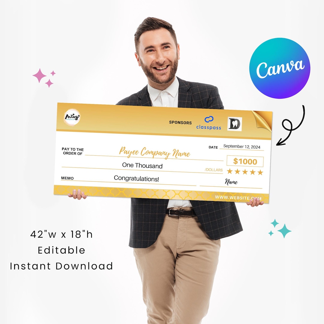 Large Cheque 10.0 | 42 X 18" | Perfect for Charity Fundraising Event ...