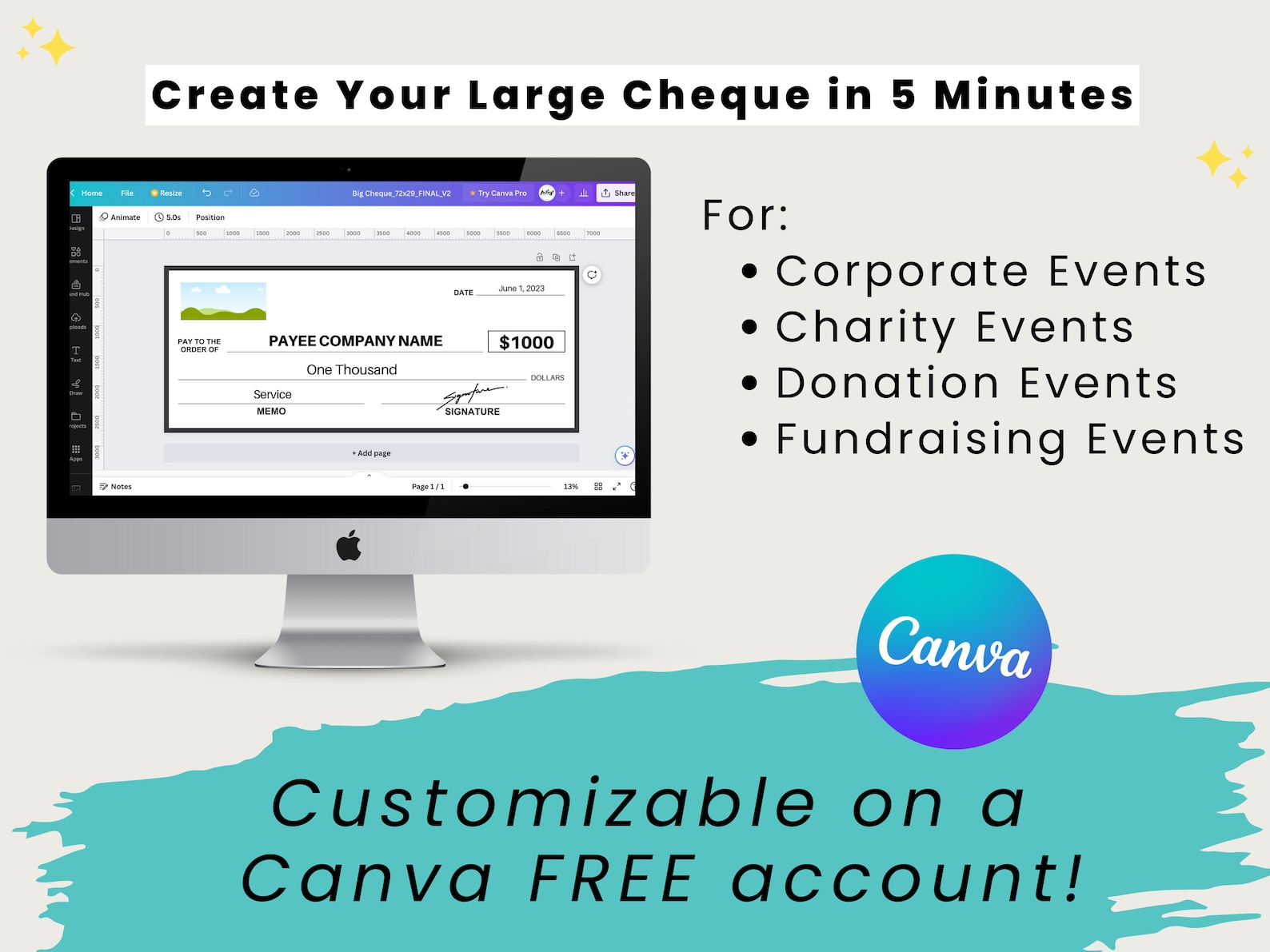 Mega Super Large Wedding Cheque 2.0 | 72 X 29" | Perfect for Wedding ...