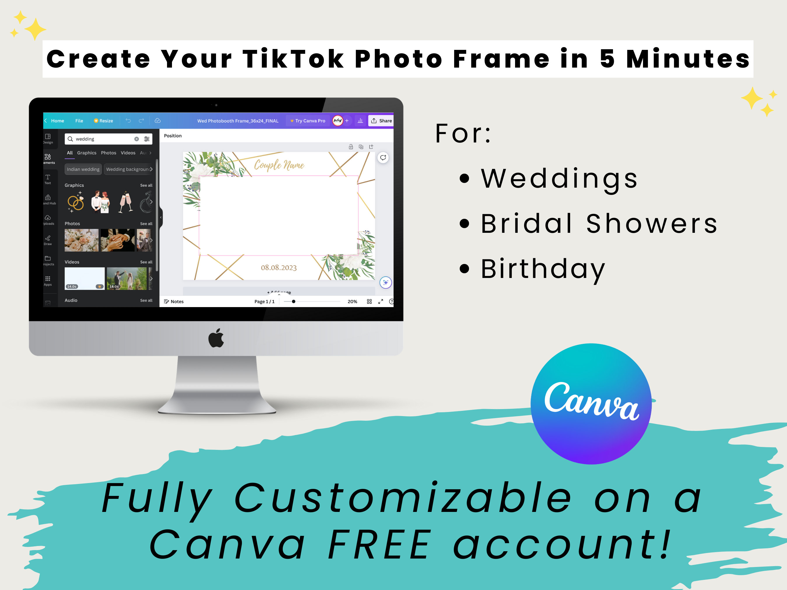 Wedding Photo Booth Frame | Wedding Photo Prop | Bridal Shower Photo ...