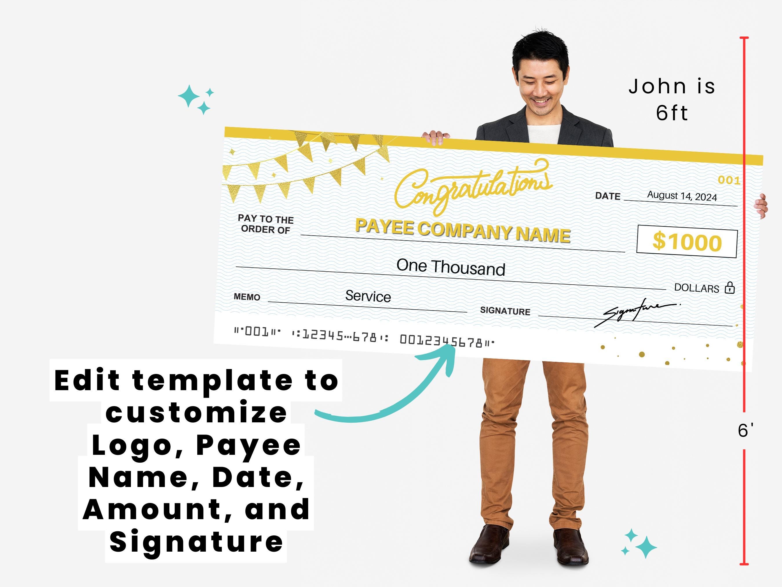 Congrats Mega Super Large Cheque | 72 X 29" | Perfect for Charity ...
