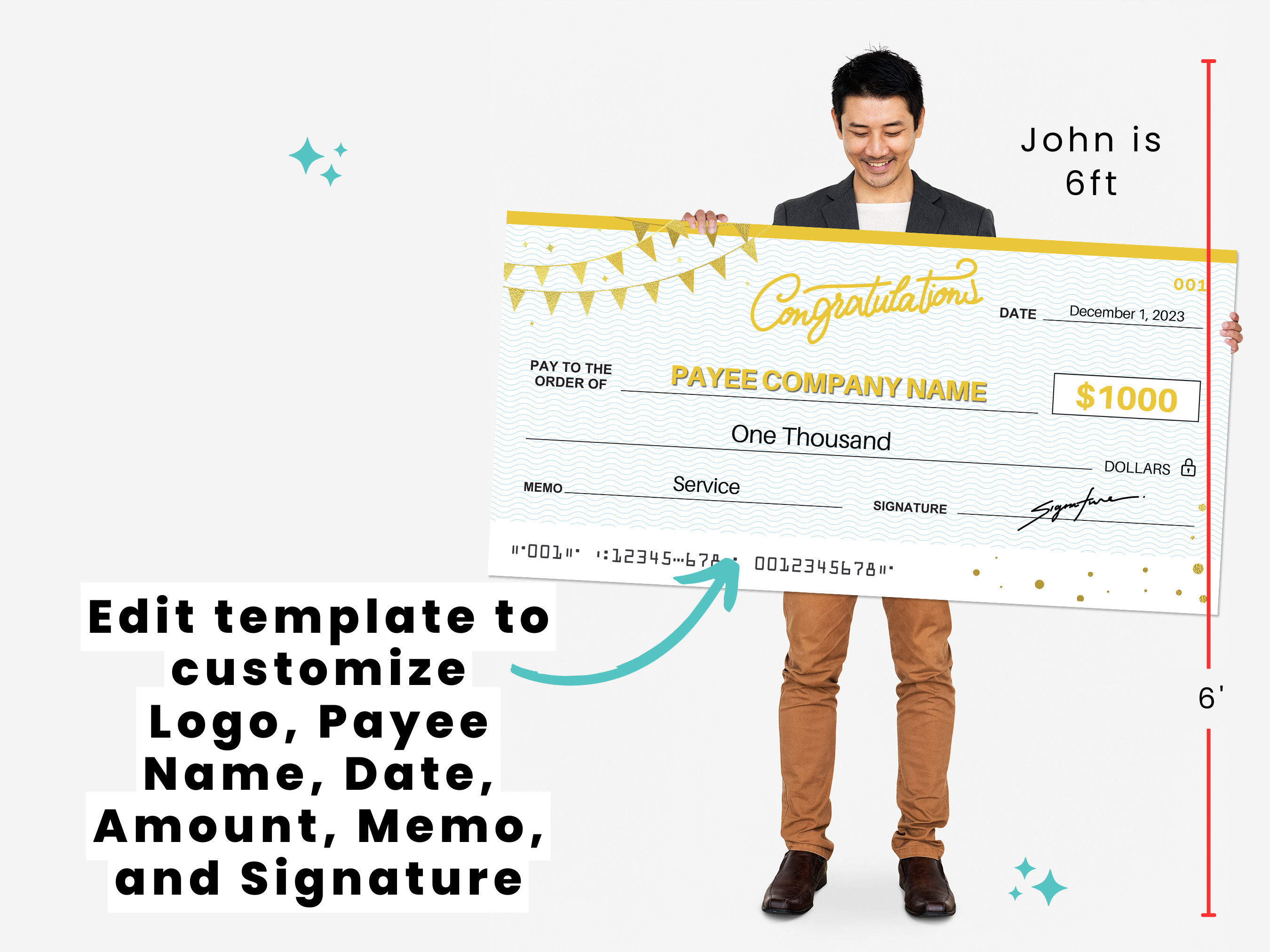 Congrats Super Large Cheque | 60 X 30" | Perfect for Charity Fundraising Event | Editable in ...