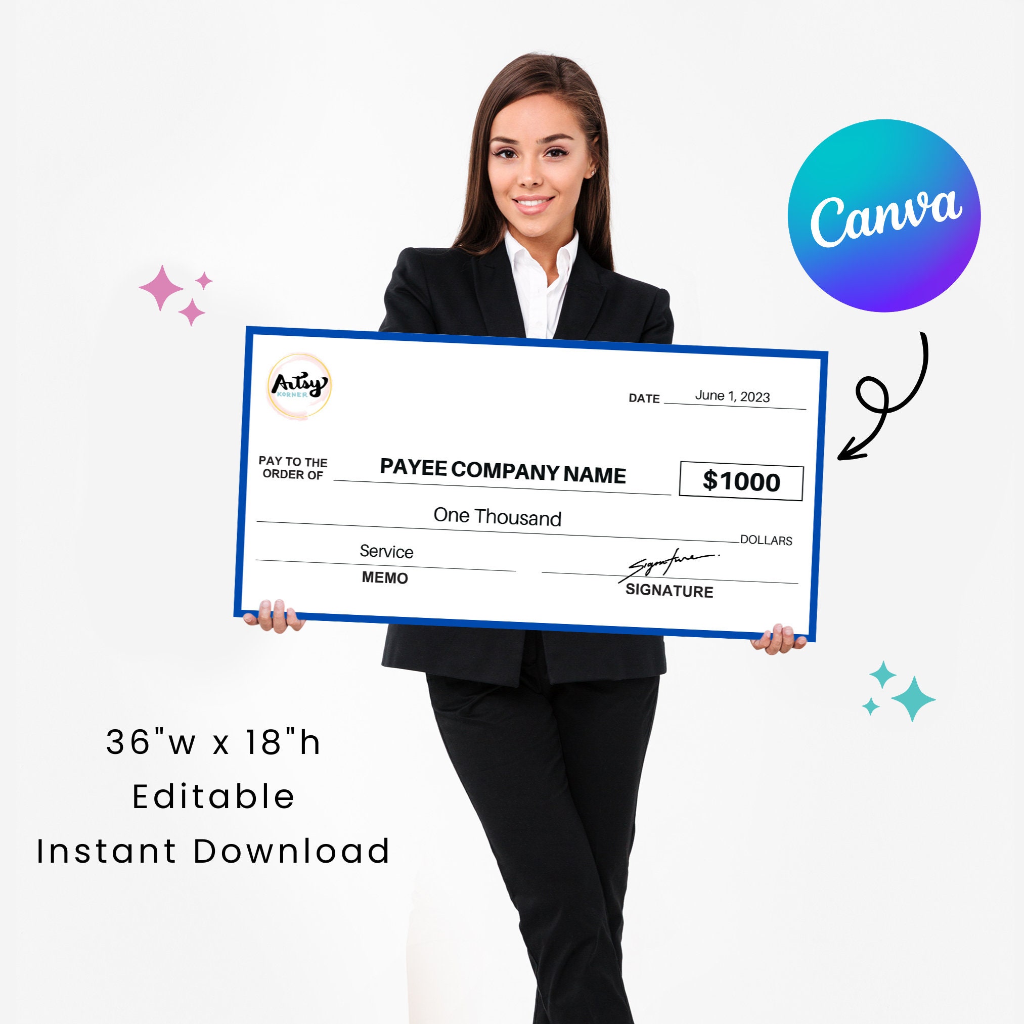 Medium Cheque | 36 X 18" | Perfect for Charity Fundraising Event ...