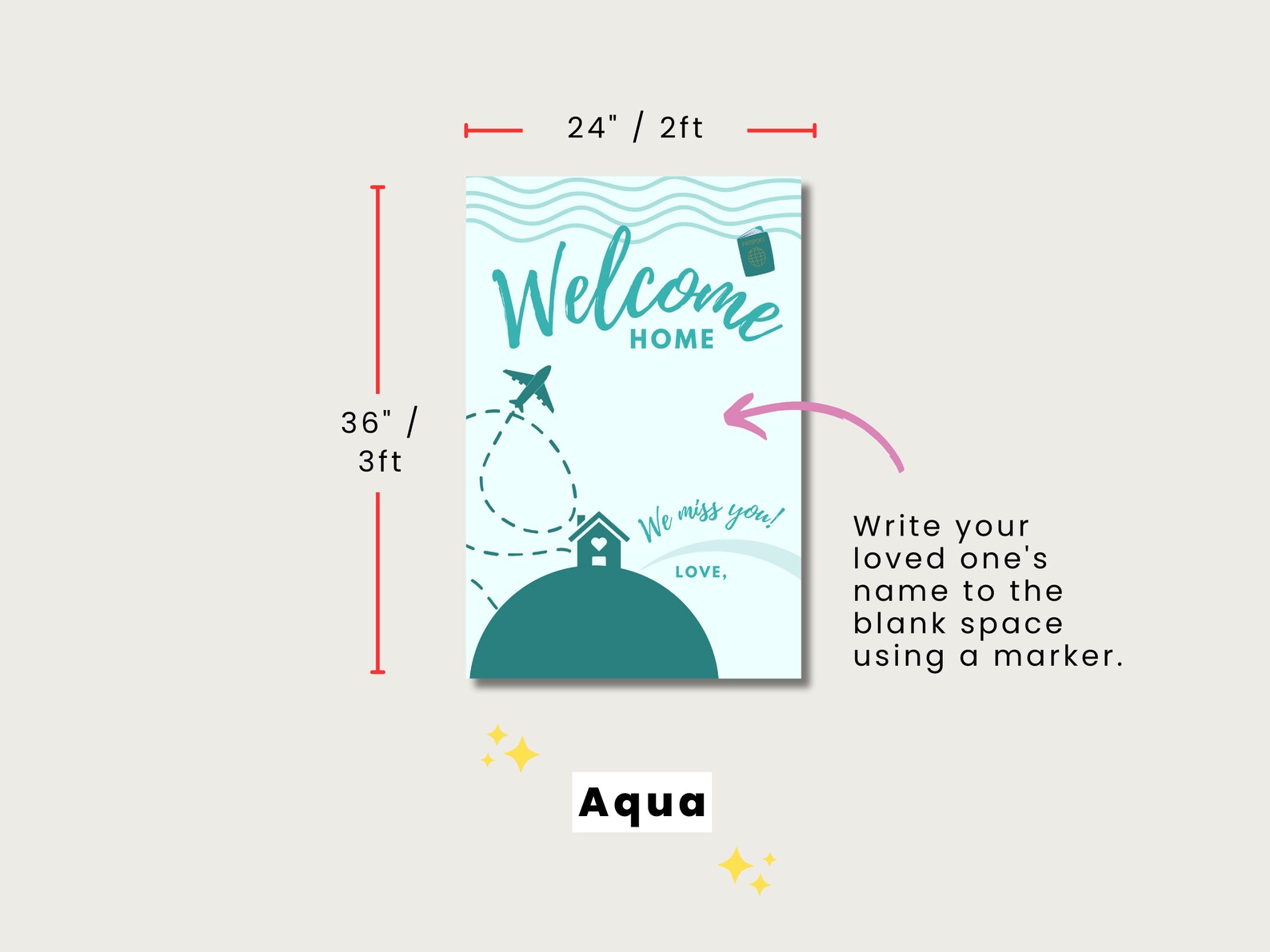 Welcome Home Banner Airport | 24x36in Size | 3 Color Options ...