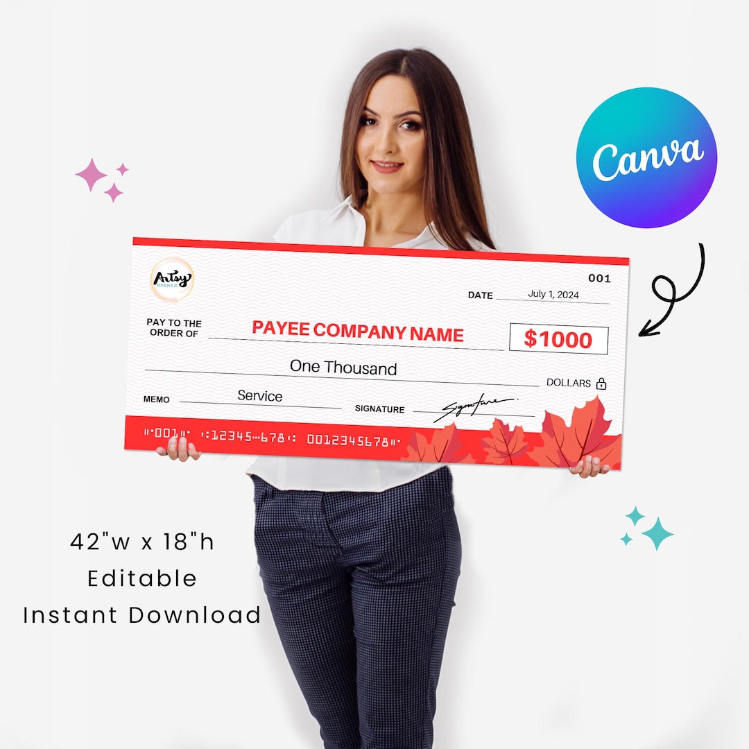 Canada Day Large Cheque | 42 X 18" | Perfect for Charity Fundraising ...