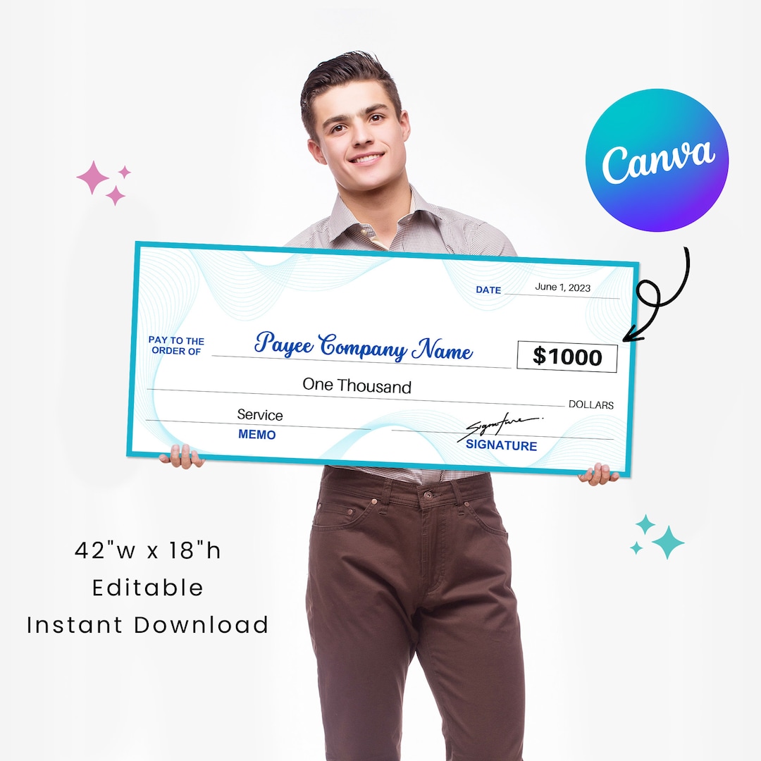 Wavy Large Cheque | 42 X 18" | Perfect for Charity Fundraising Event ...