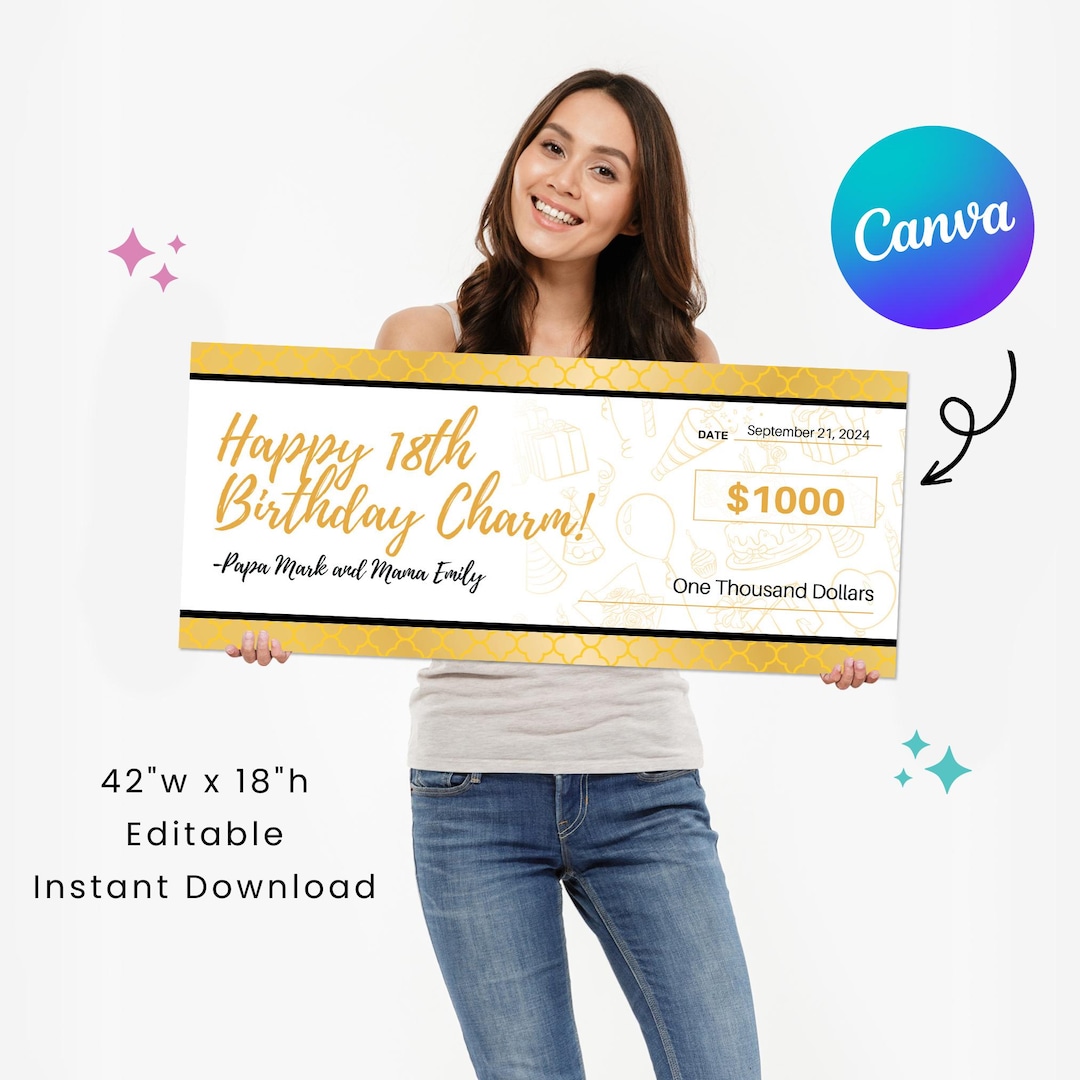 Happy Birthday Large Cheque 2.0 | 42 X 18" | Perfect for Birthday Event ...