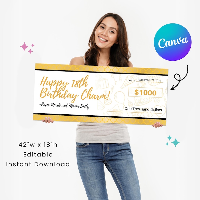 Happy Birthday Large Cheque 2.0 | 42 X 18" | Perfect for Birthday Event ...