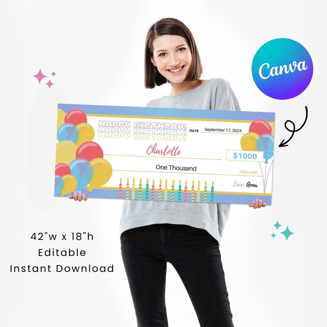 Happy Birthday Large Cheque 1.0 | 42 X 18" | Perfect for Birthday Event ...
