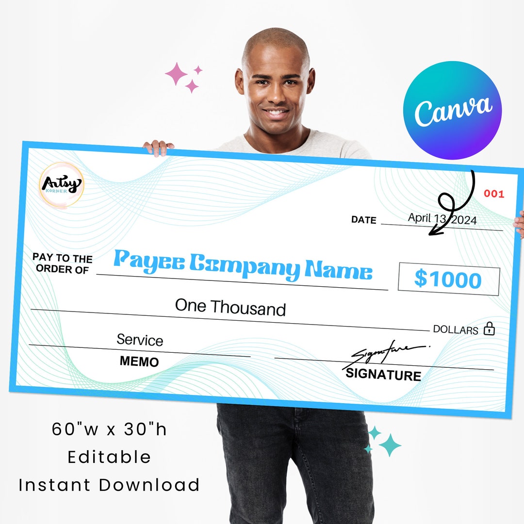 Wavy Super Large Cheque 2.0 | 60 X 30" | Perfect for Charity ...