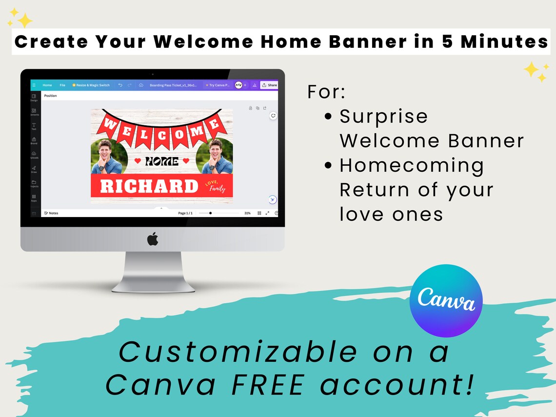 Welcome Home Banner Airport 3.0 | 36x24in | Homecoming Decor | Editable ...