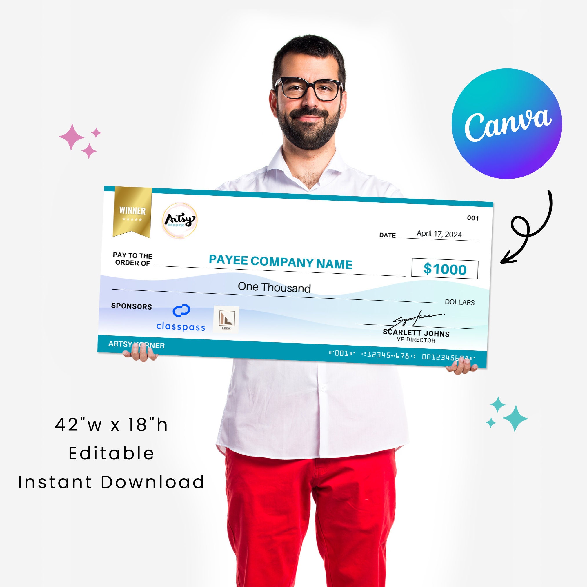 Large Cheque 8.0 | 42 X 18" | Perfect for Charity Fundraising Event ...