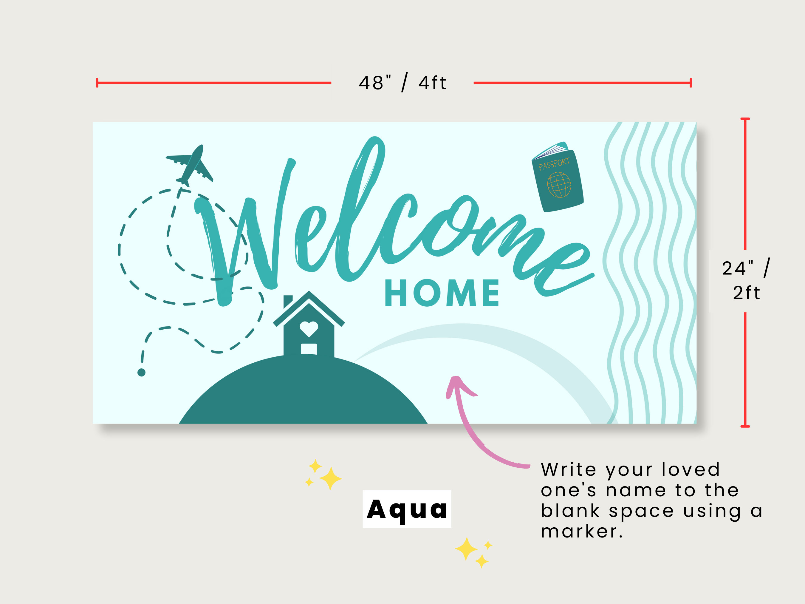 Welcome Home Banner Airport | 48x28in Size | 3 Color Options ...