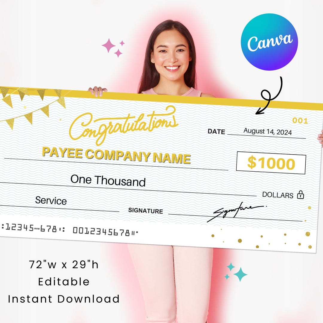 Congrats Mega Super Large Cheque | 72 X 29" | Perfect for Charity ...