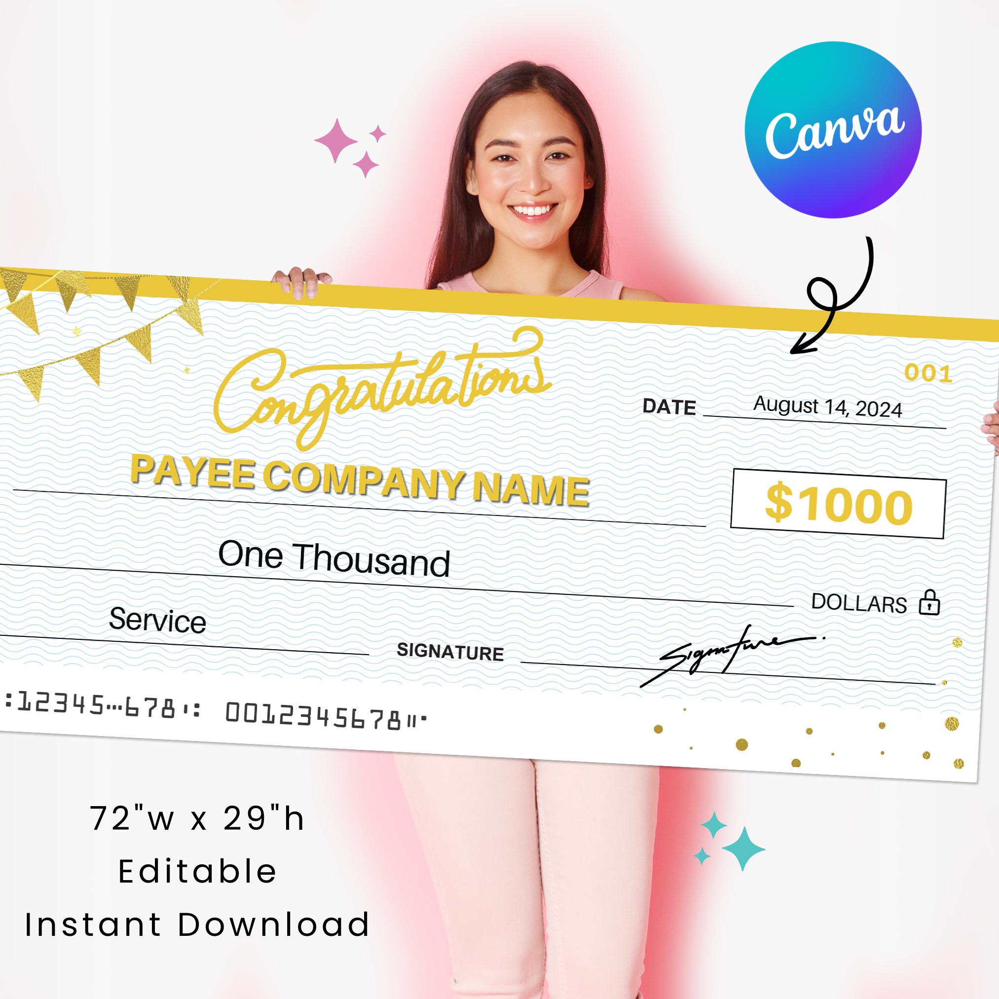 Congrats Mega Super Large Cheque | 72 X 29" | Perfect for Charity ...