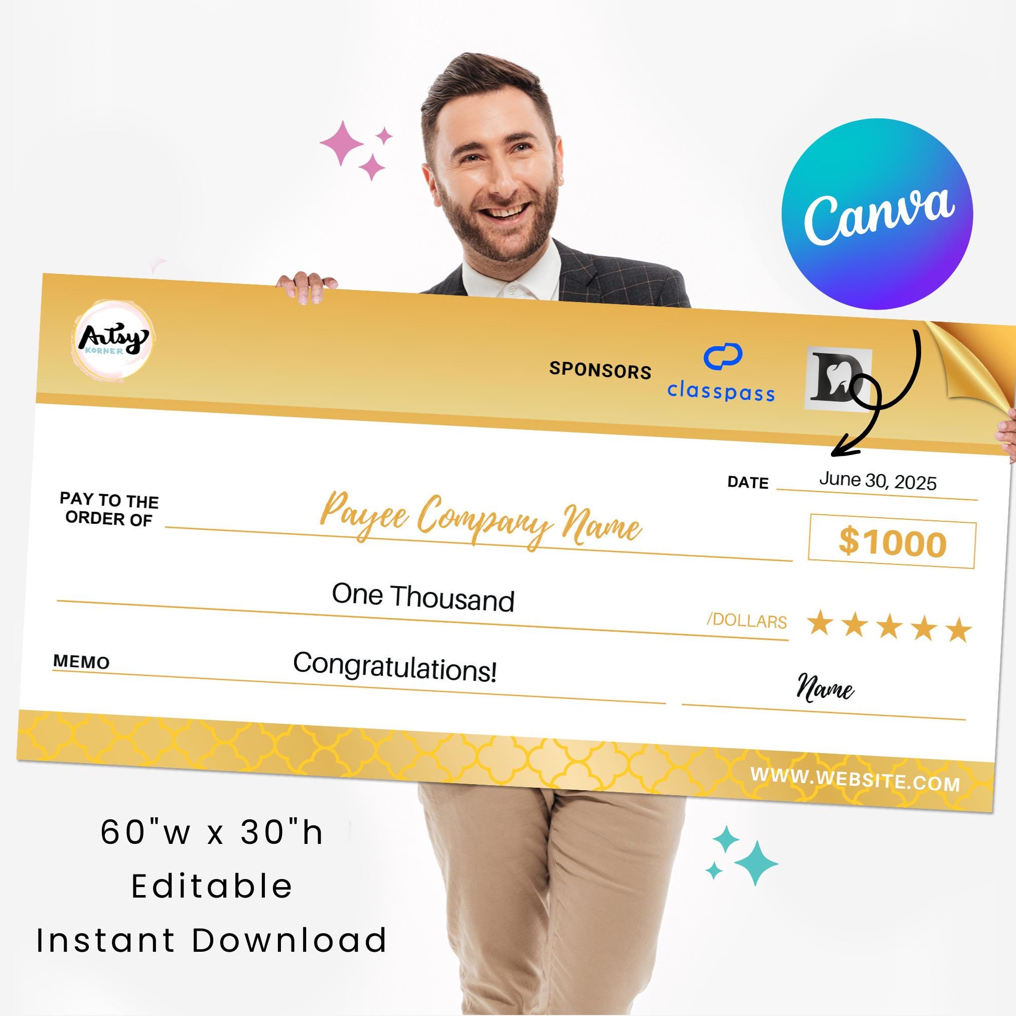 Congrats Super Large Cheque 10.0 | 60 X 30" | Perfect for Charity ...