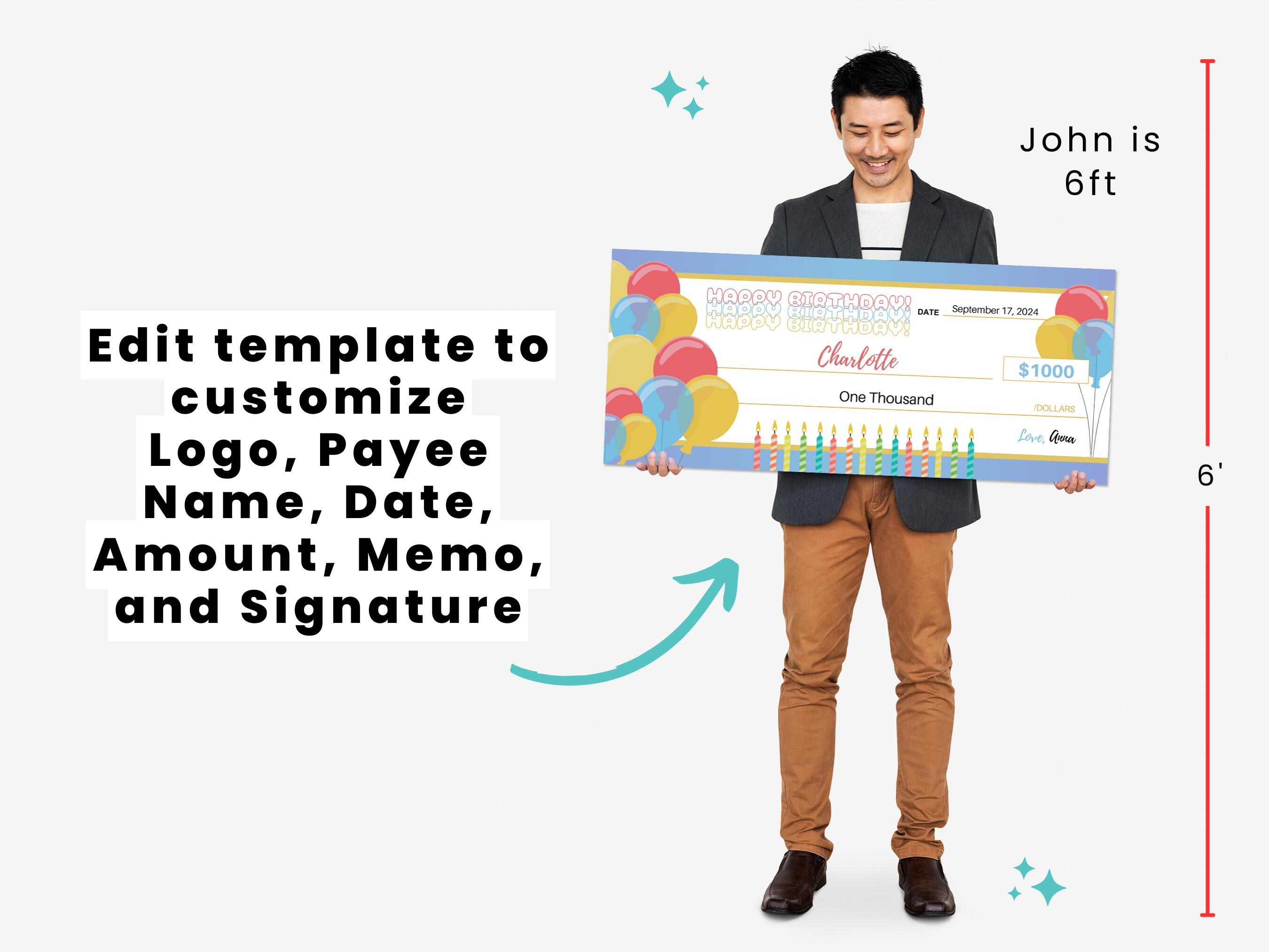 Happy Birthday Large Cheque 1.0 | 42 X 18" | Perfect for Birthday Event ...