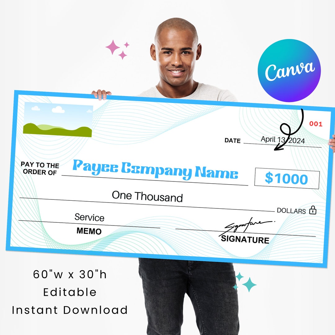 Wavy Super Large Cheque 2.0 60 X 30 Perfect for Charity Fundraising ...