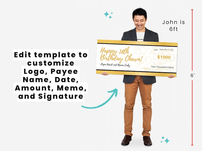 Happy Birthday Large Cheque 2.0 | 42 X 18" | Perfect for Birthday Event ...