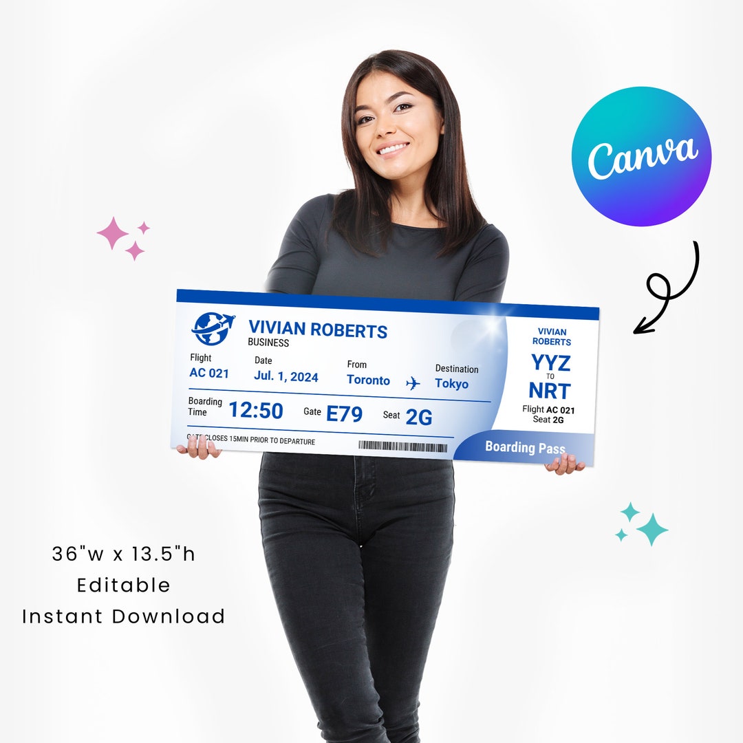 Medium Boarding Pass Ticket Sign 1.0 | Gift for Travellers | 36x13.5in ...