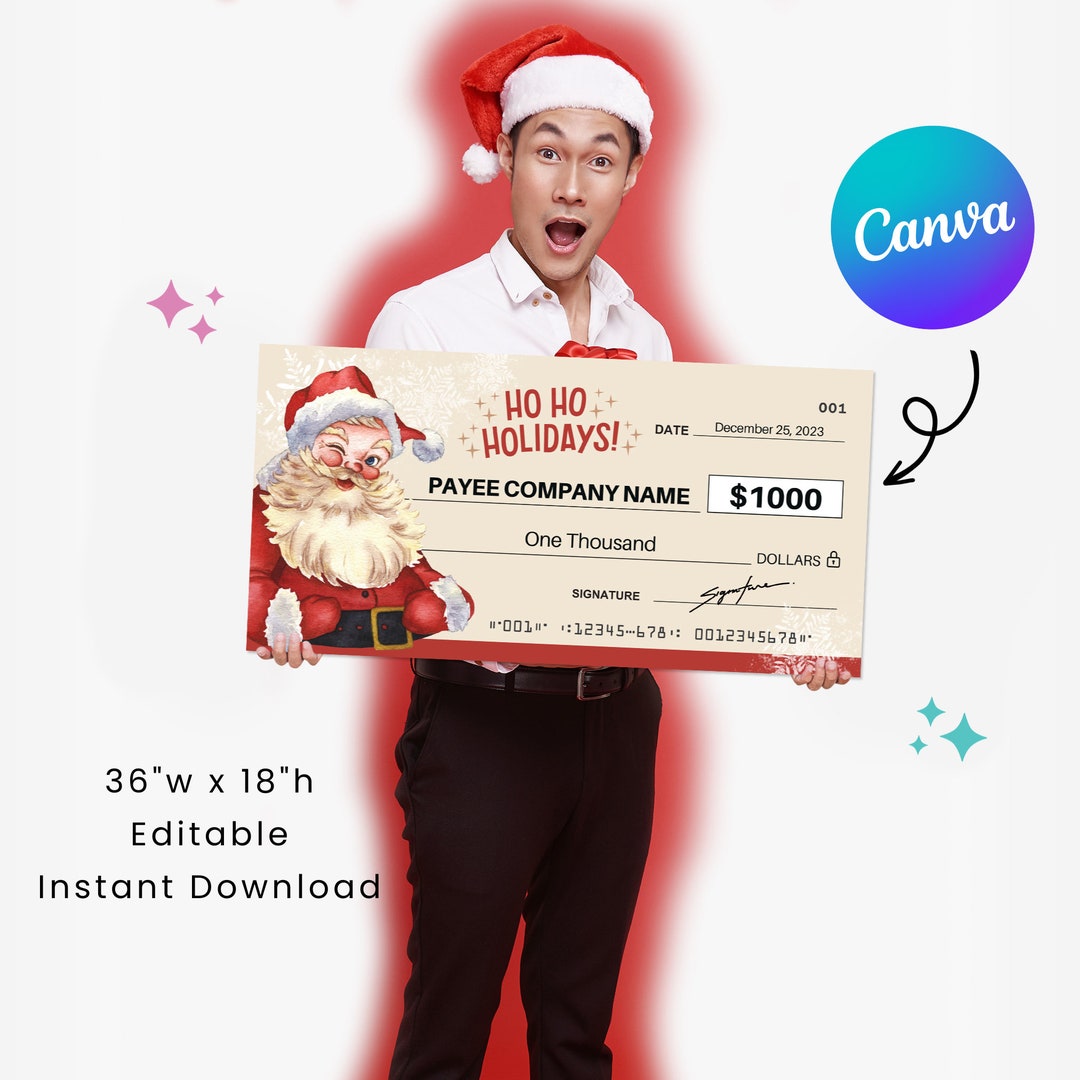 Medium Santa Claus Cheque | 36 X 18" | Perfect for for Charity Event ...