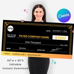 Super Large Cheque 11.0 | 60 X 30" | Perfect for Charity Fundraising ...