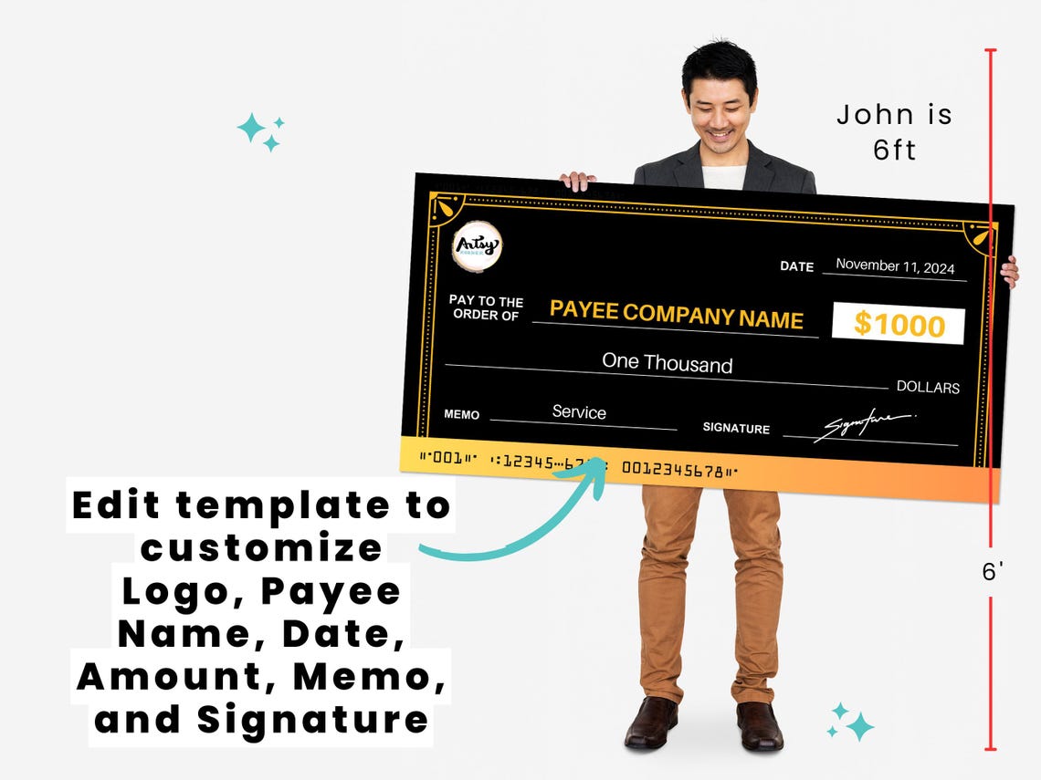 Super Large Cheque 11.0 | 60 X 30" | Perfect for Charity Fundraising ...