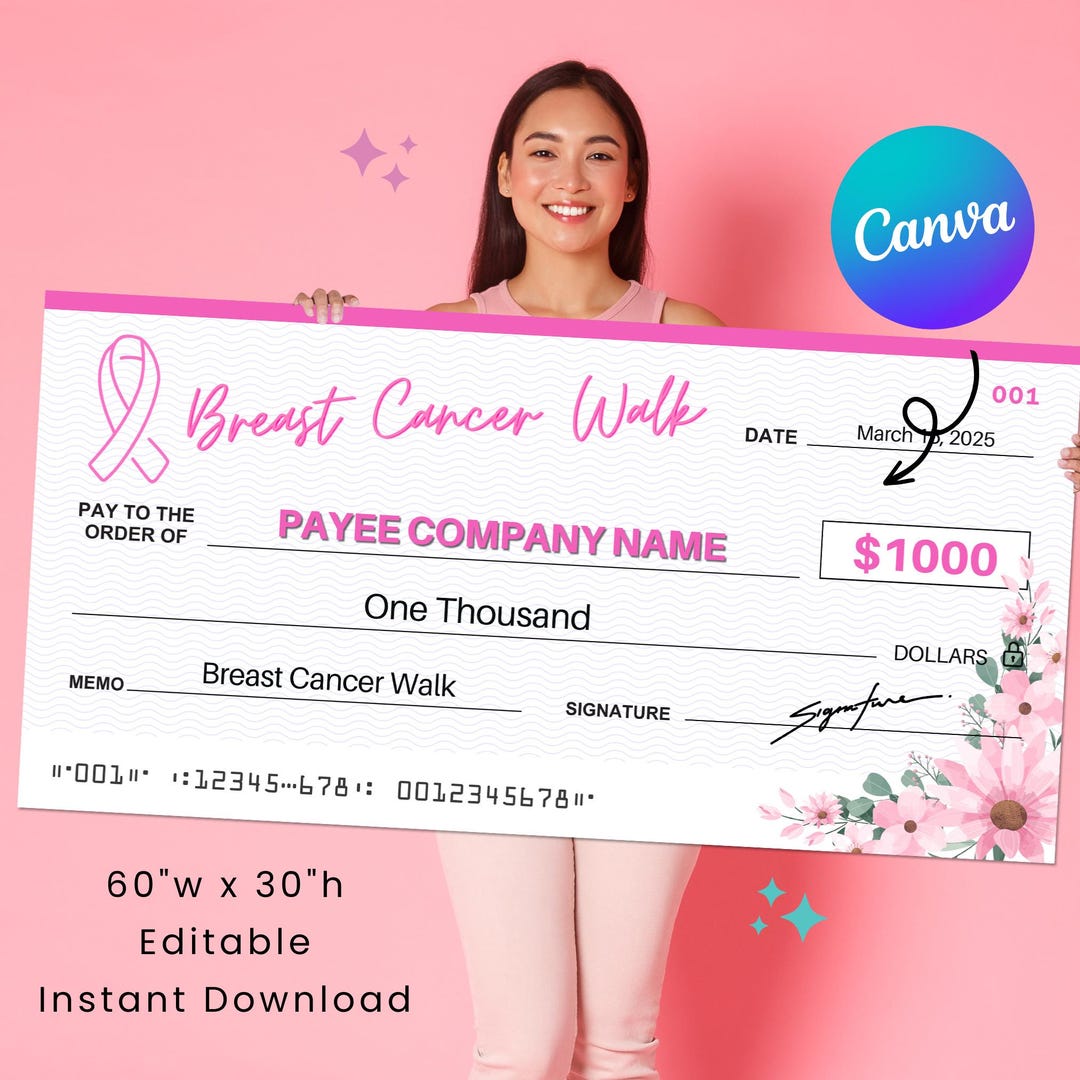 Breast Cancer Walk Super Large Cheque 7.0 | 60 X 30" | Perfect for ...