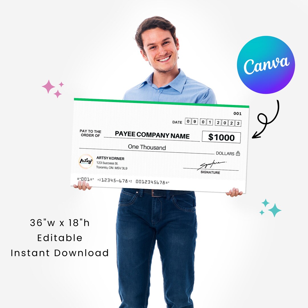 Medium Cheque 3.0 | 36 X 18" | Perfect for Charity Fundraising Event ...