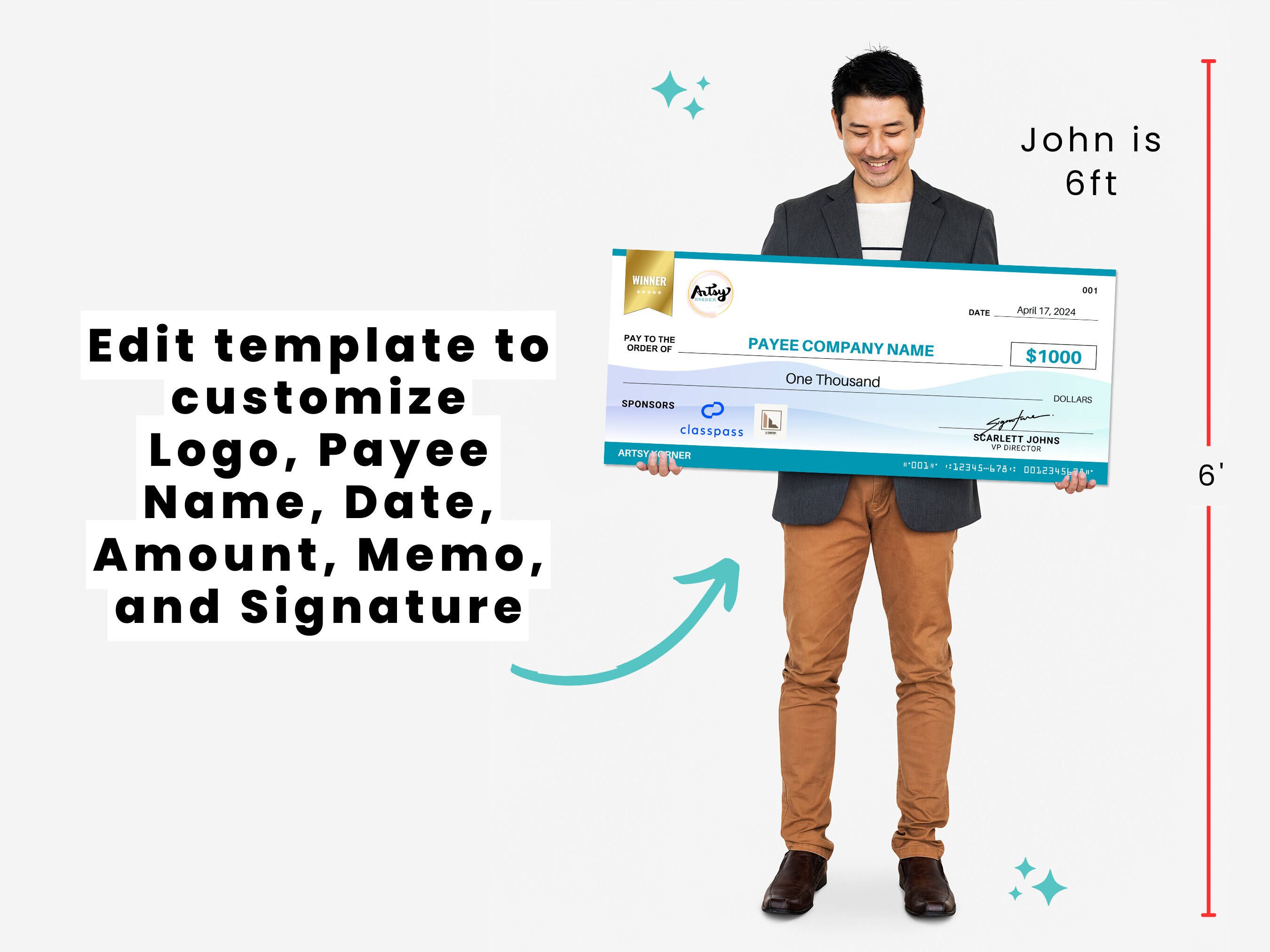 Large Cheque 8.0 | 42 X 18" | Perfect for Charity Fundraising Event ...