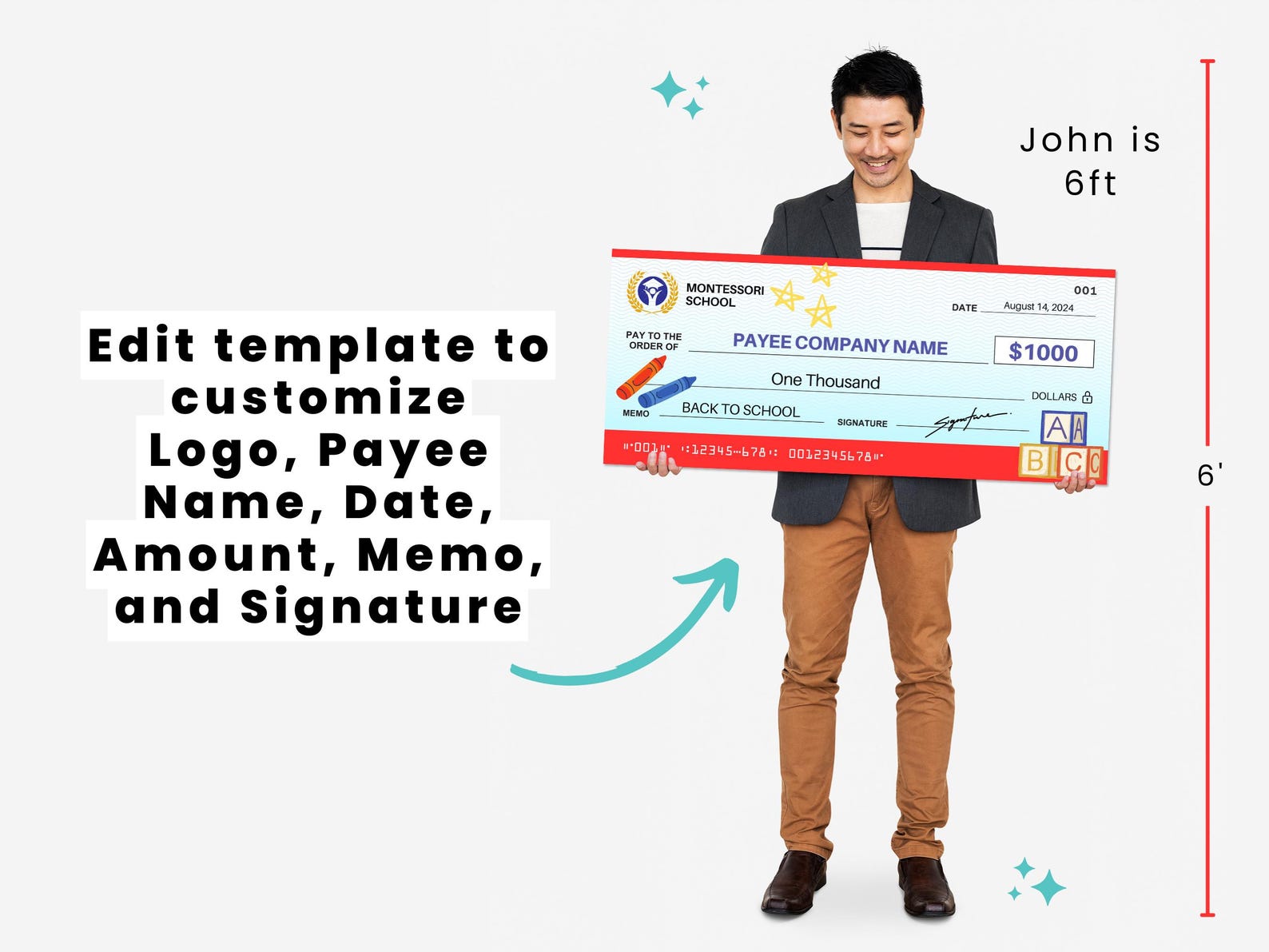 Back to School Large Cheque | 42 X 18" | Perfect for Charity ...